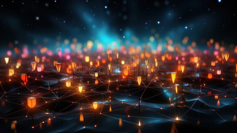 Abstract Dot Points Form a Grid, Interconnecting through Gradient Lines ...