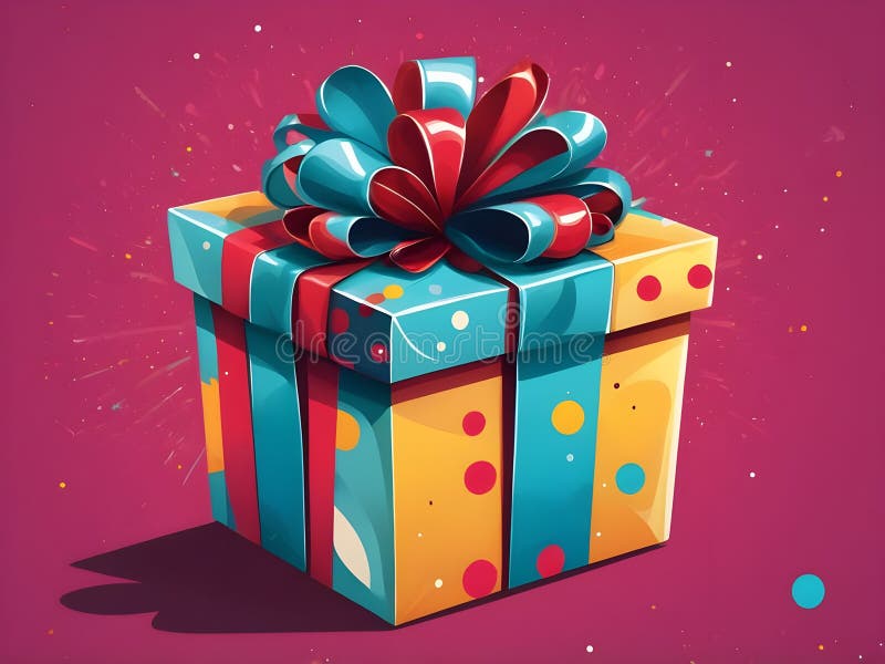 Abstract Dots Gift Box Pop Art Retro Style of Present with Ribbon and ...