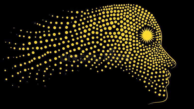Abstract Dotted Human Head Silhouette with Radiant Eye on Black ...