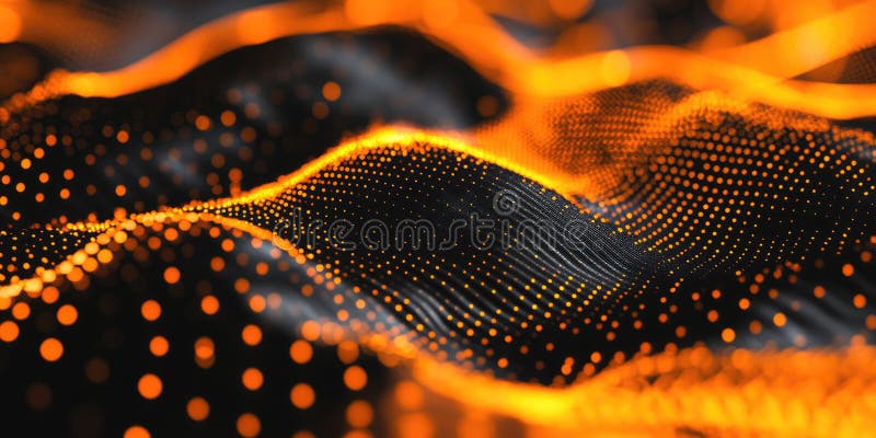 Abstract Dotted Waves with Orange Glow: a Dark Background with Undulating Waves of Dotted Lines ...
