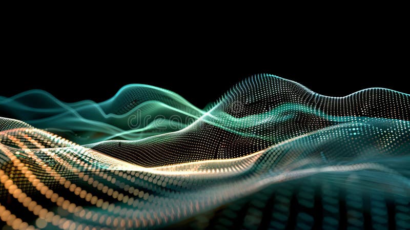 Abstract Dotted Wavy Pattern on Black Background, Glowing Points ...