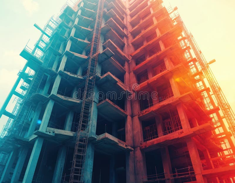 Abstract Double Exposure of Building Construction in Colorful Digital ...