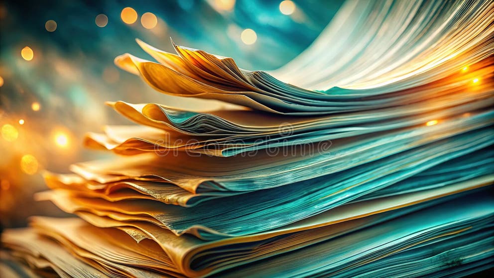 Abstract Double Exposure of Documents a Stack of Papers Overlapping ...