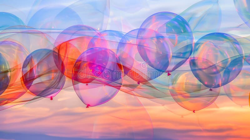 Abstract Double Exposure Featuring Balloons Blended with Flowing ...