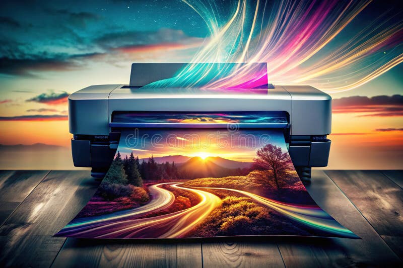 Abstract Double Exposure Image of a Printer and Document a Modern ...