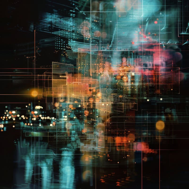 Abstract Double Exposure Representing Network Security. Stock ...