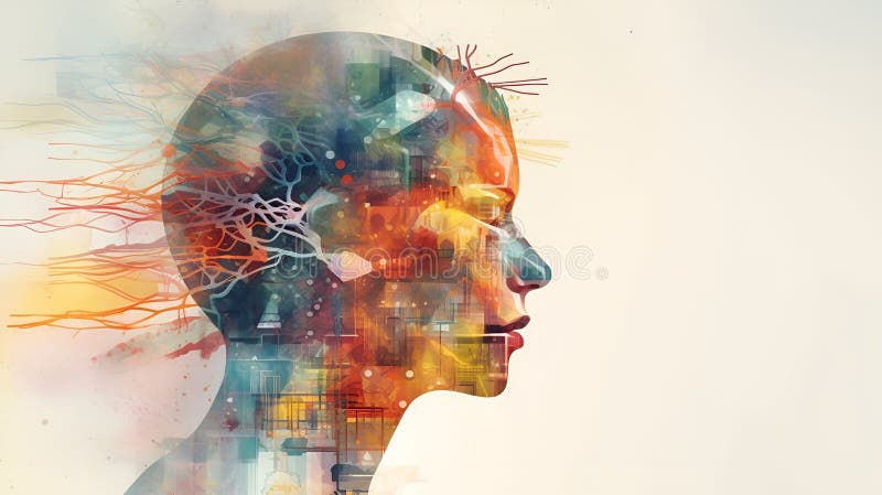 Abstract Double Exposure of Woman S Head and Structural Lines Stock ...