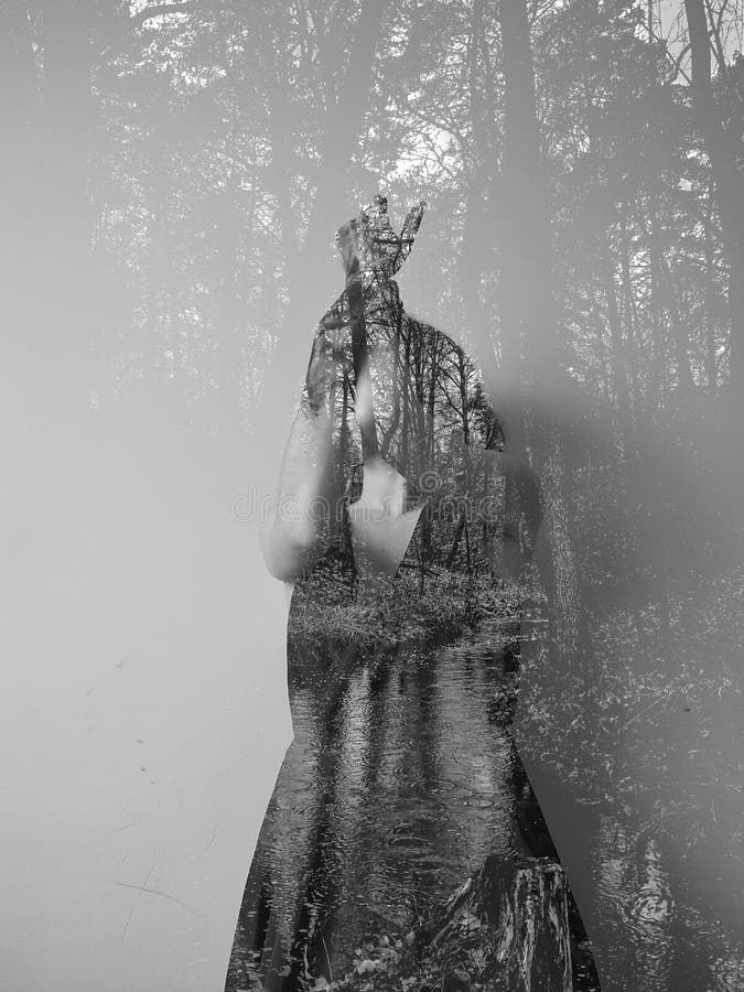 Abstract Double Exposure of Woman and Trees Stock Image - Image of snow ...