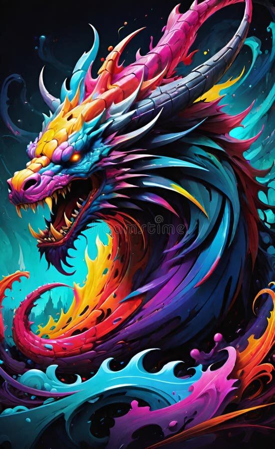 Abstract dragon drawing stock illustration. Illustration of comics ...