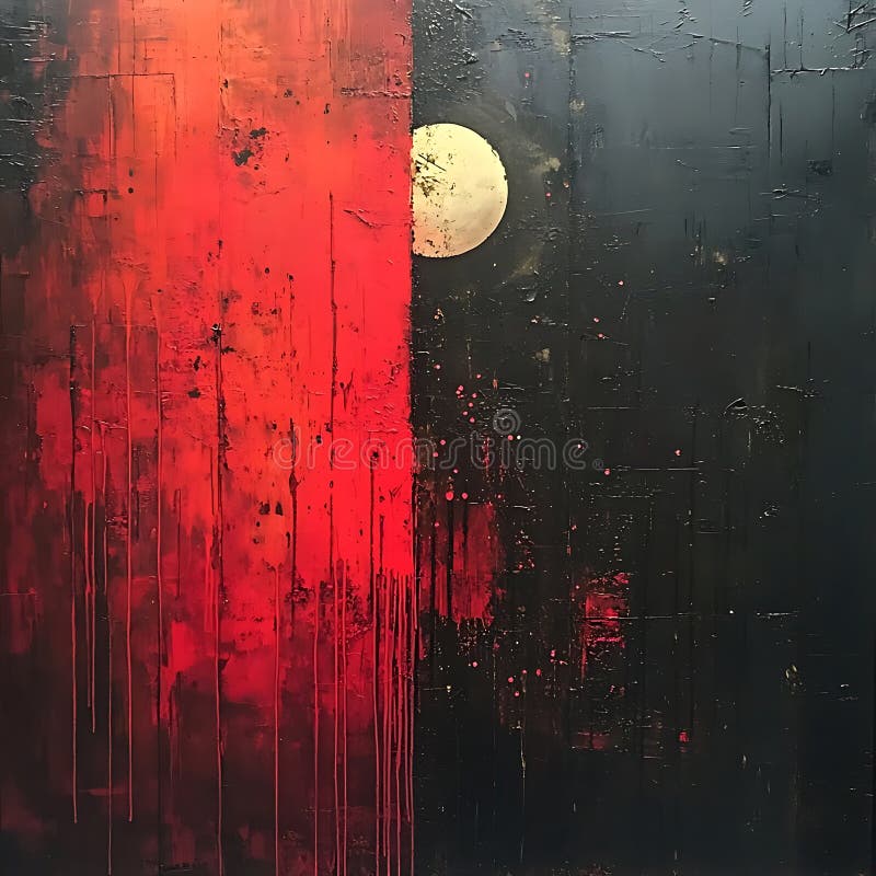 Abstract Dramatic Art with Red and Black Color Palette Featuring a ...