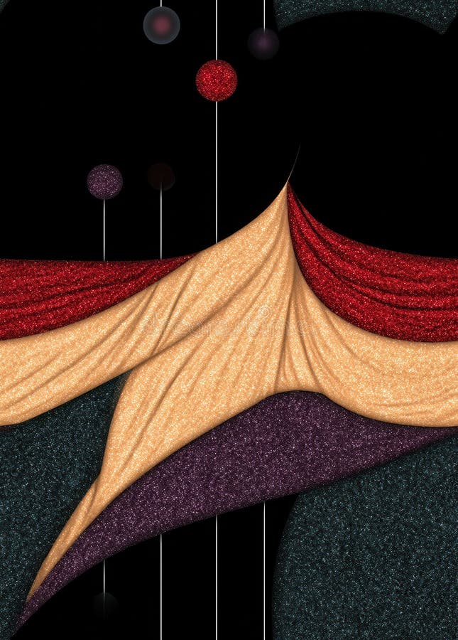 Abstract Draped Fabric with Glitter Texture and Floating Spheres on ...