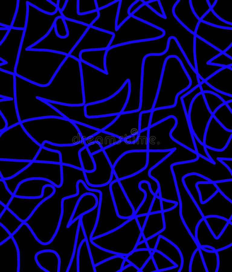 Abstract Drawing with Blue Lines on a Black Background. Stock ...