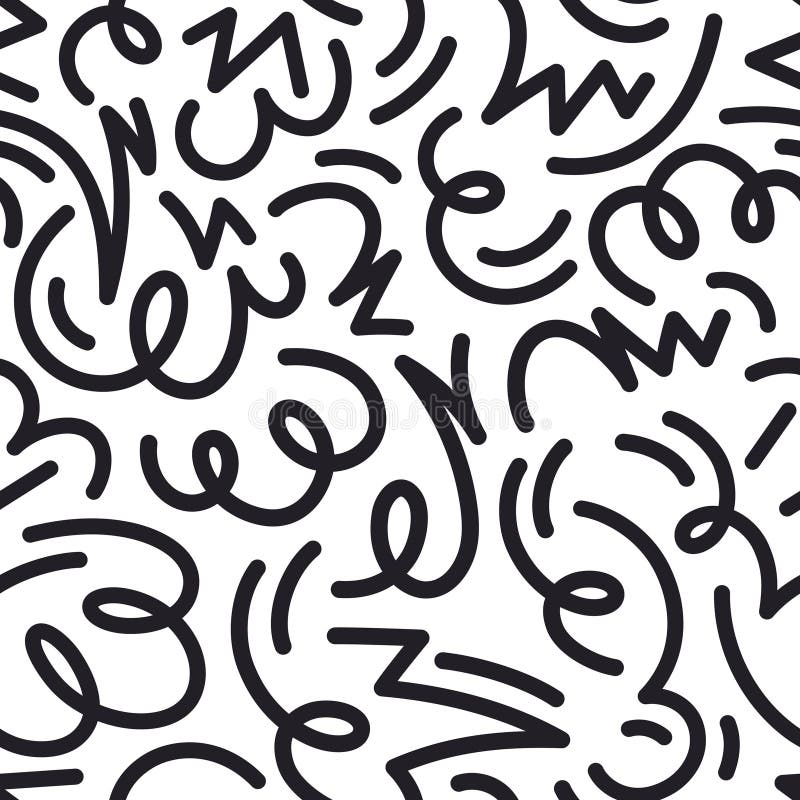 Abstract Drawing Doodle Seamless Pattern. Creative Squiggle Black Lines ...