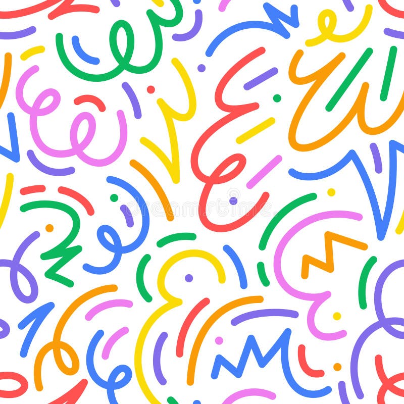 Abstract Drawing Doodle Seamless Pattern. Creative Squiggle Color Lines ...