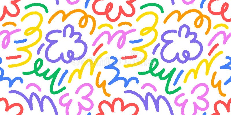 Abstract Drawing Doodle Seamless Pattern. Creative Squiggle Color Lines ...