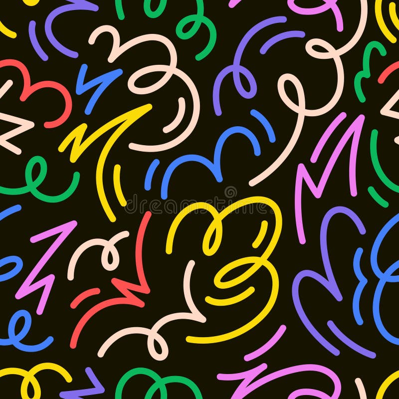 Abstract Drawing Doodle Seamless Pattern. Creative Squiggle Color Lines ...