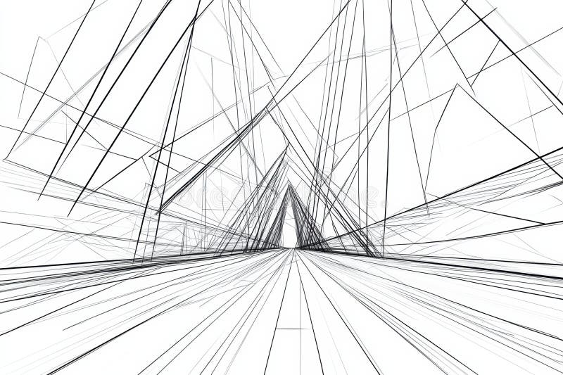 An Abstract Drawing Features a Bridge Constructed from Complex Lines ...