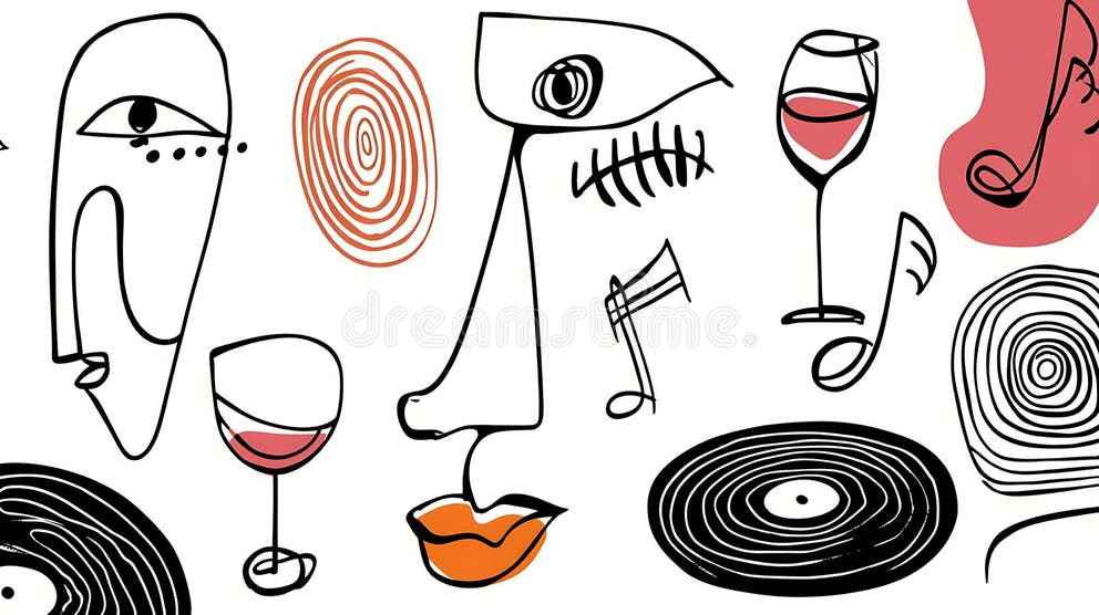 Abstract Drawing Features Minimalist Faces with Exaggerated Features ...