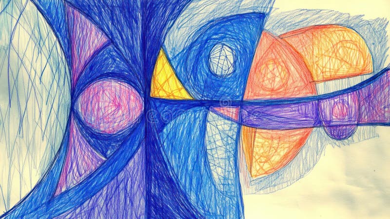 Abstract Drawing Featuring Vibrant Shapes and Colors, Evoking Emotion ...