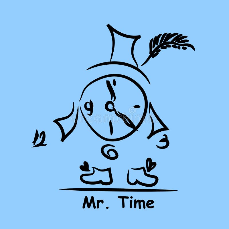 Abstract Drawing `Mr. Time`: a Clock in a Hat and in Boots on Blue ...