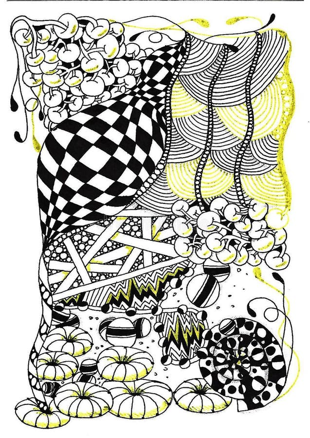 Abstract Drawing Pattern, Random Set of Lined Elements, Black and White ...