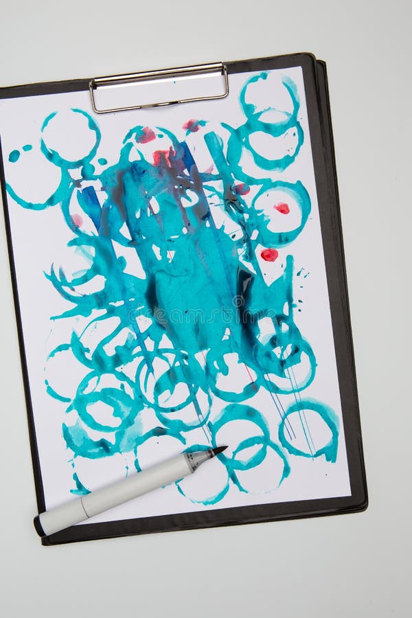 Abstract Drawing on Paper, Red, Green, Blue Ink and Calligraphy Stock ...