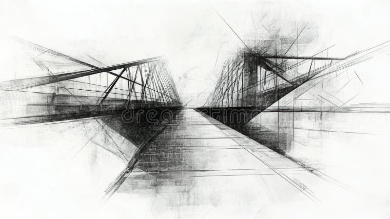This Abstract Drawing Showcases a Bridge Design, Emphasizing Geometry ...