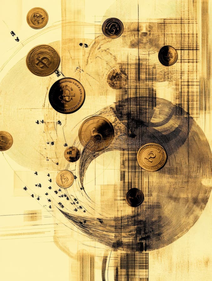 Abstract Drawing Showcases Falling Coins and Price Tags in an Artistic ...