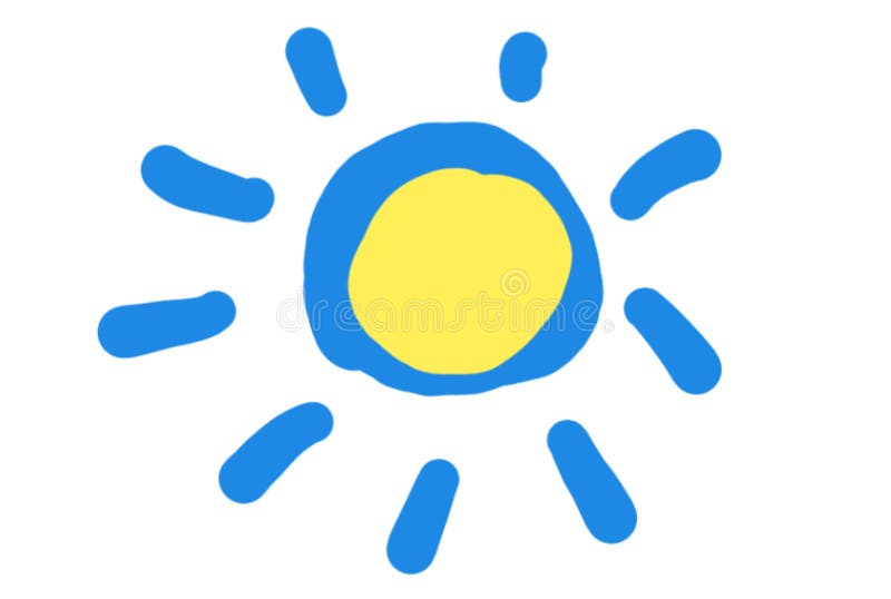 Drawn Yellow Sun with Rays in the Blue Sky Stock Illustration ...