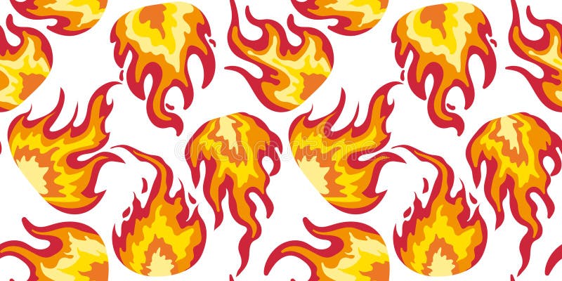 Abstract Drawn Fire Flame Seamless Pattern on White Background Dynamic ...