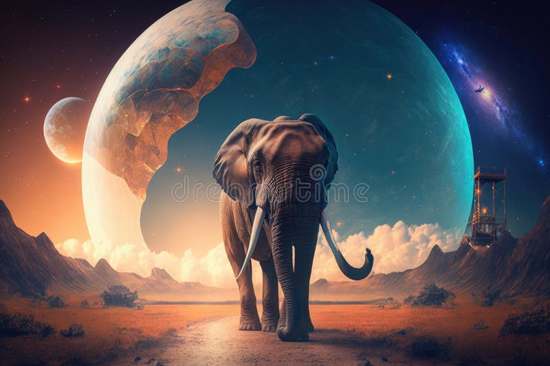 Abstract Dream Background with Elephant. Illustration AI Generative ...