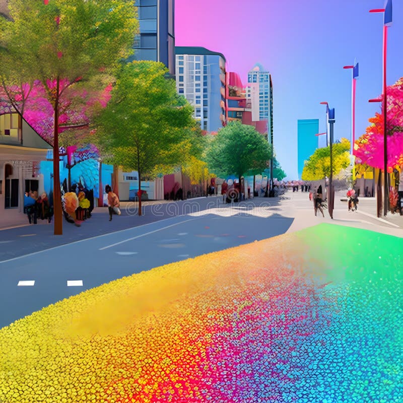 Abstract Dreamy Cityscape Scene Where the Colorful Environment Stock ...