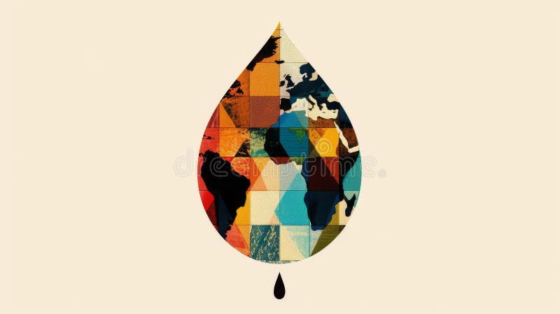 Abstract Drop-shaped World Map Illustration with Vibrant Colors Stock ...