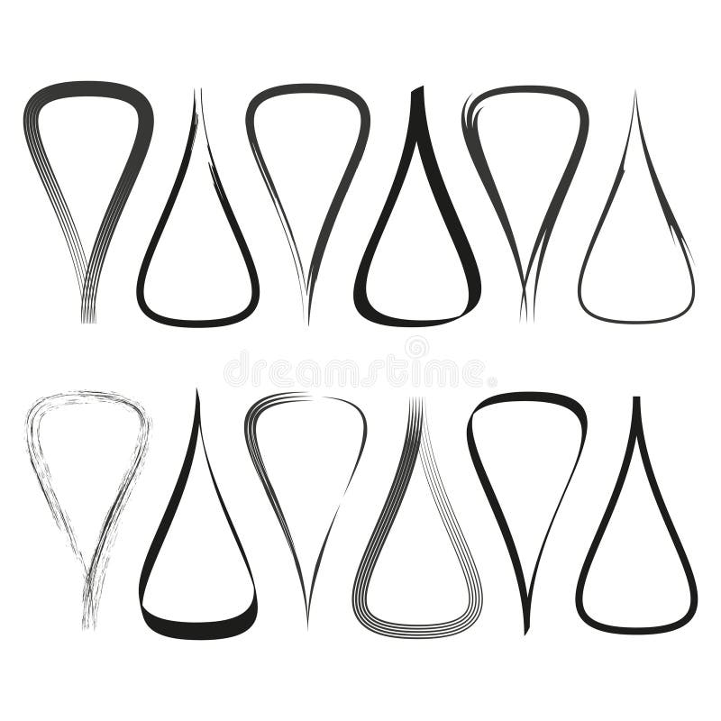 Abstract Drop Shapes. Artistic Teardrop Forms. Black Linear Designs ...