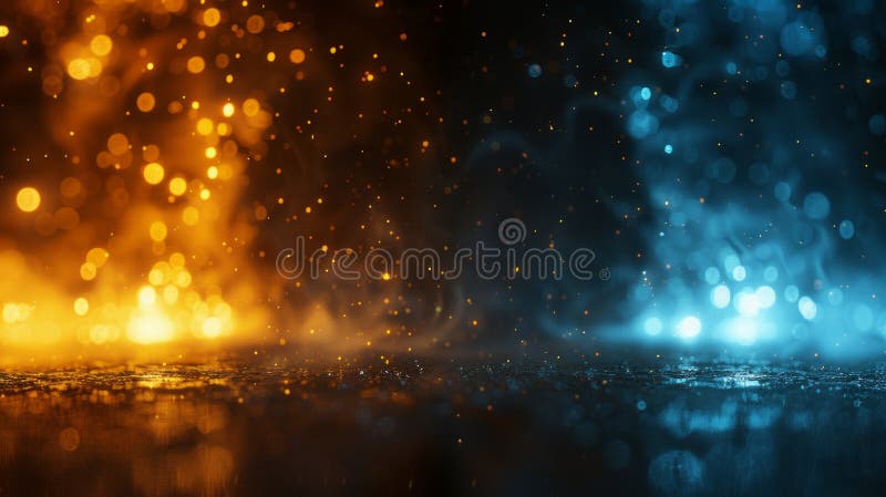 Abstract Duality: Fiery Gold & Icy Blue Sparkle Background Stock ...