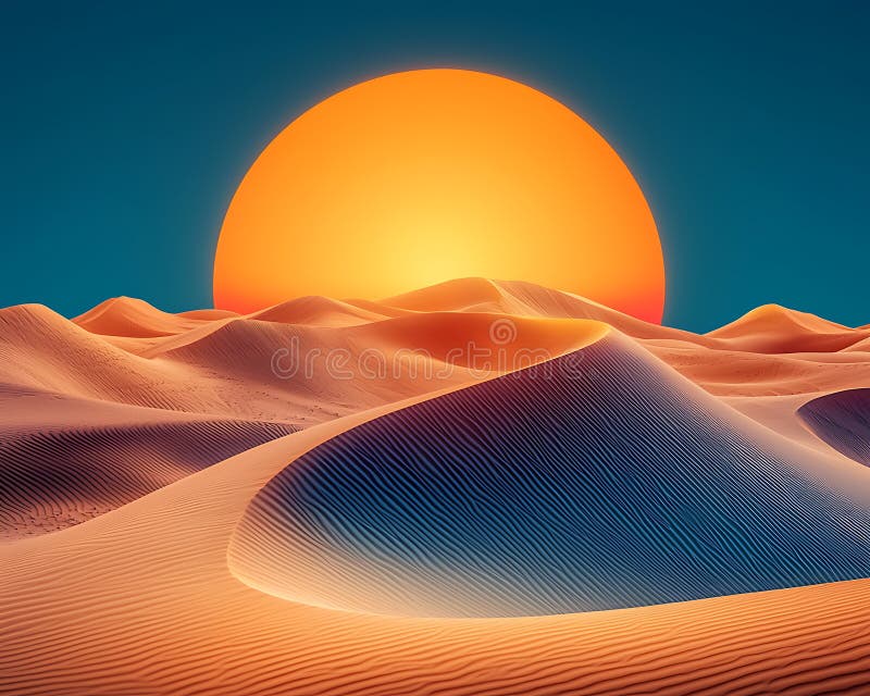 Abstract Dunes and a Vivid Sun Create a Minimalist Desert Design. Stock ...