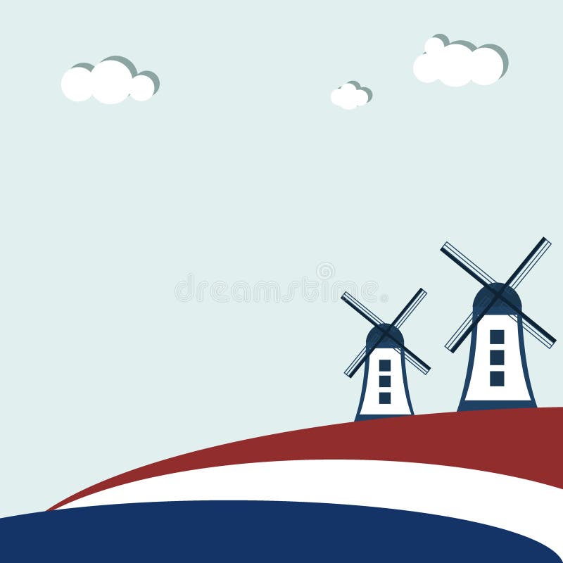 Abstract Dutch Windmill with Dutch Flag Stock Vector - Illustration of ...