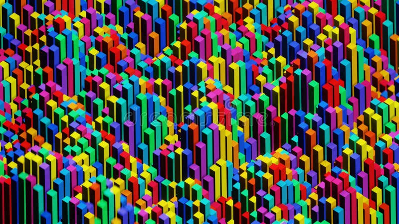 Dynamic Animated Wave Moving Structure Of Colorful Columns Or Blocks On