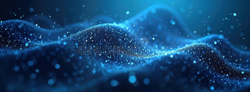 Abstract Dynamic Blue Particles Wave Background Displays Glowing Light ...
