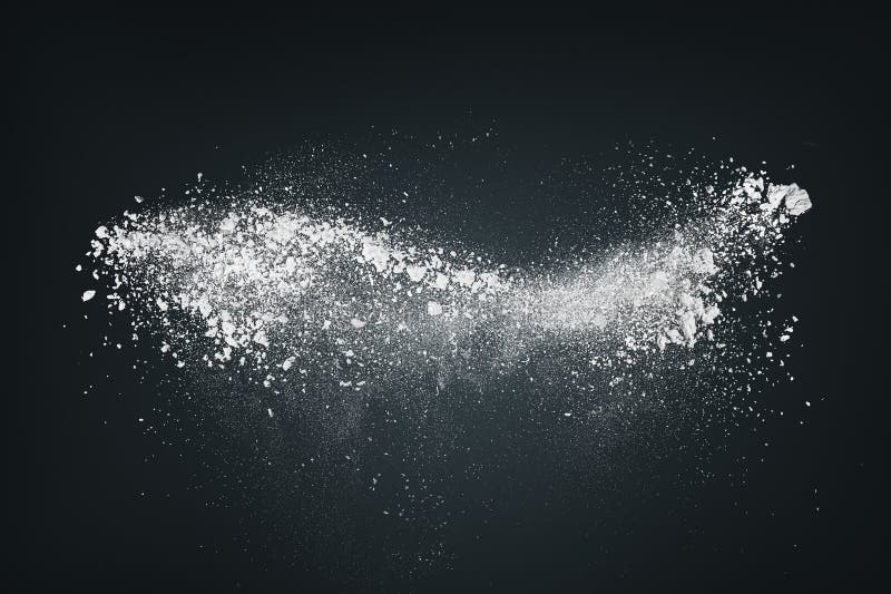 Abstract Dynamic Cloud of White Dust Particles Dispersing Against Black ...