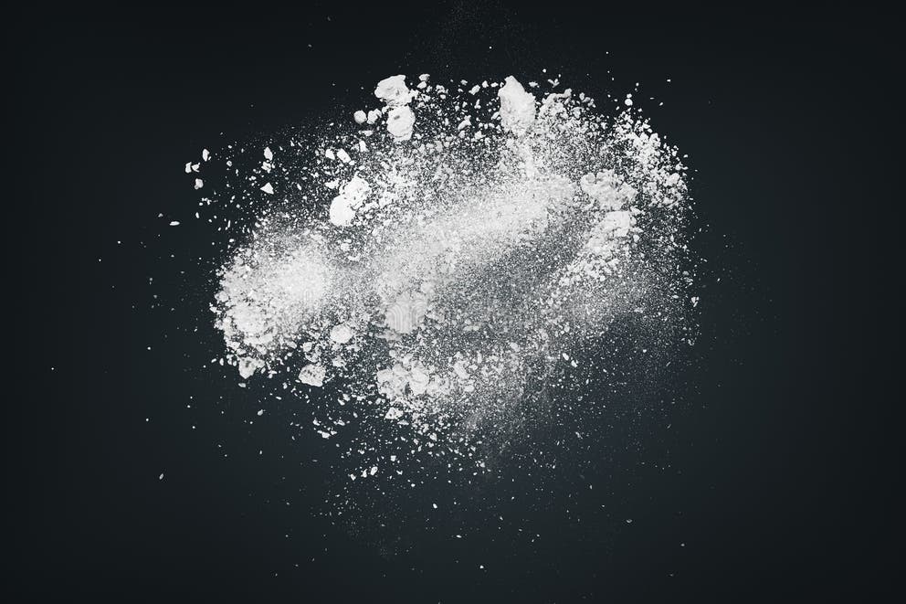 Abstract Dynamic Cloud of White Dust Particles Dispersing Against Black ...