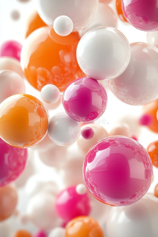 Abstract, Dynamic Composition, Colorful, Glossy Spheres Falling on ...