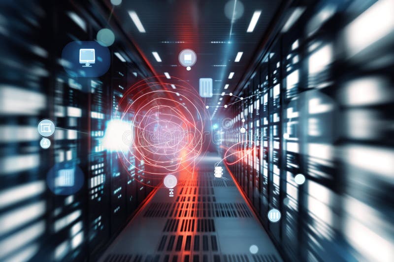 Abstract Dynamic Data Center Illustration with Digital Hud Overlays ...