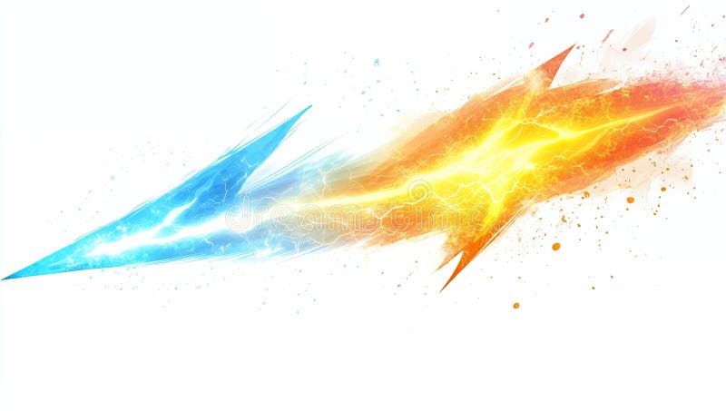 Abstract Dynamic Energy Collision Blue and Orange Lightning Streaks ...