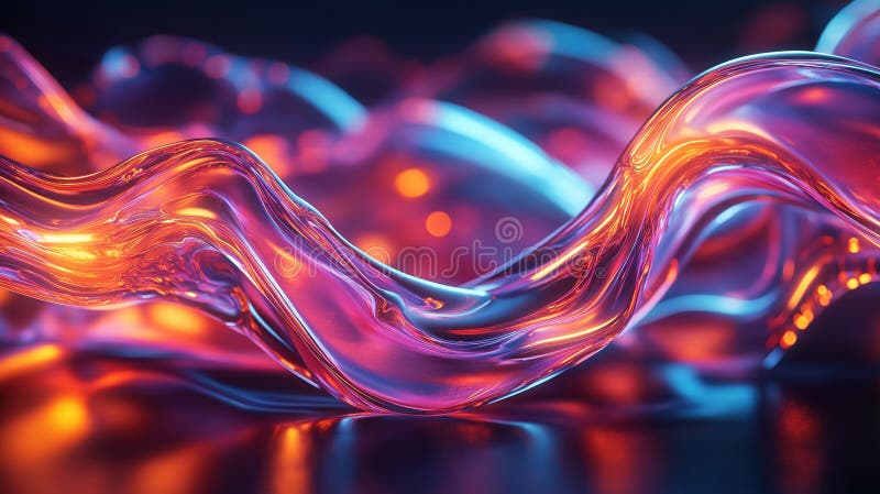 Abstract Dynamic Fluid Flow Pattern. Fluid Waves with Bright Neon ...