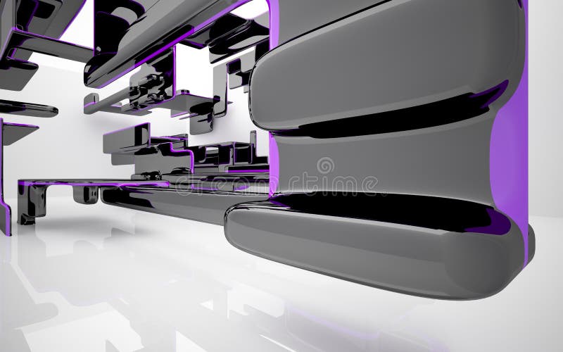 Abstract Dynamic Interior with Black Smooth Objects. Stock Illustration ...