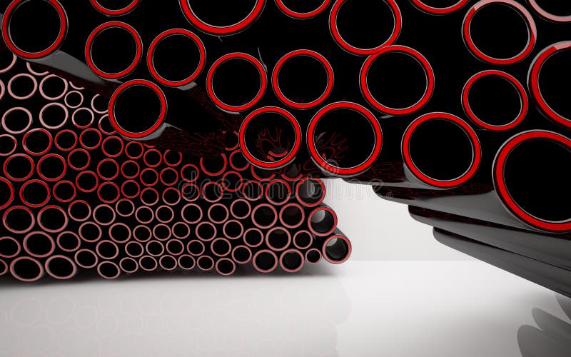 Abstract Dynamic Interior with White Smooth Objects and Black Room ...