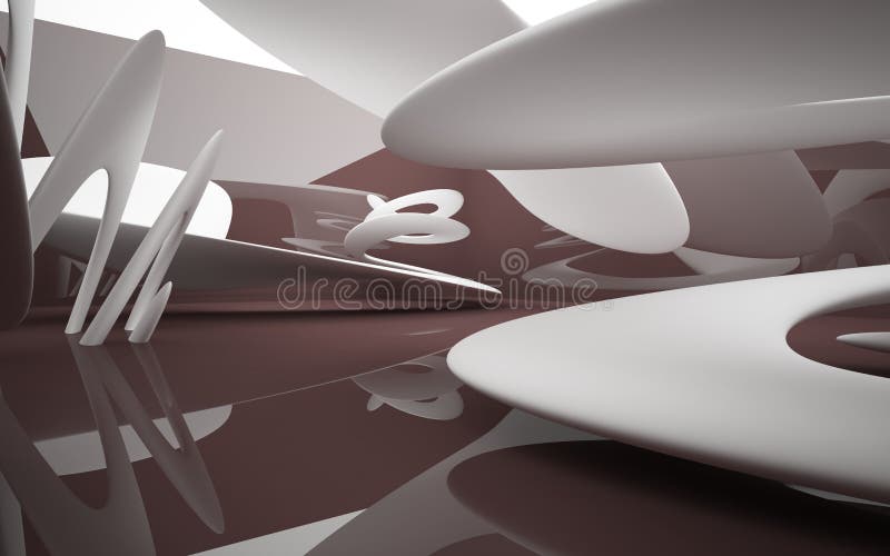 Abstract Dynamic Interior with White Smooth Objects and Brown Room ...
