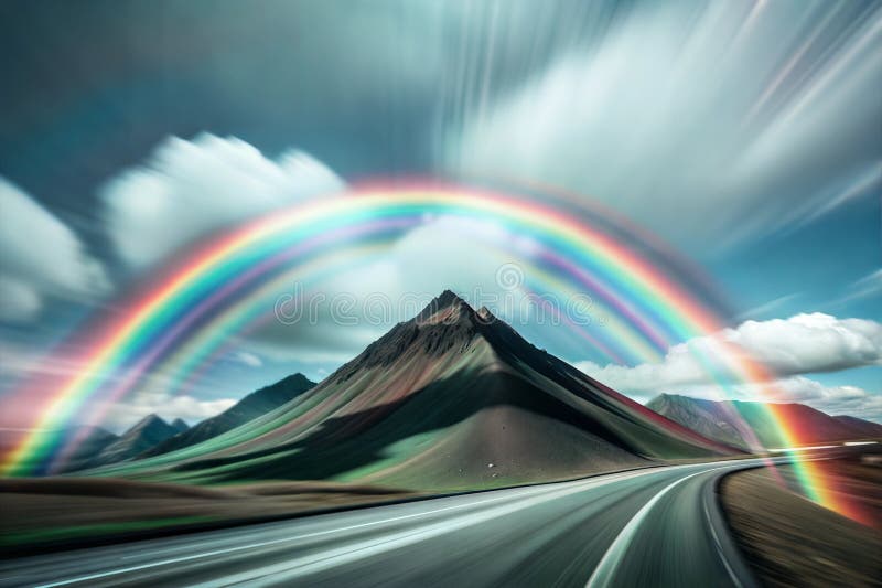 Abstract Dynamic Motion with Blurred Image of Mountains and Rainbow ...