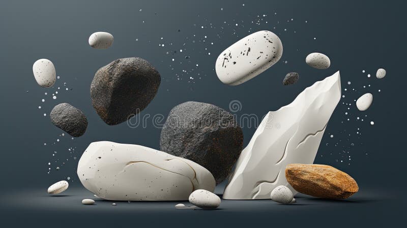 Abstract Dynamic Scene With Falling And Colliding Objects Composition Of Various Three
